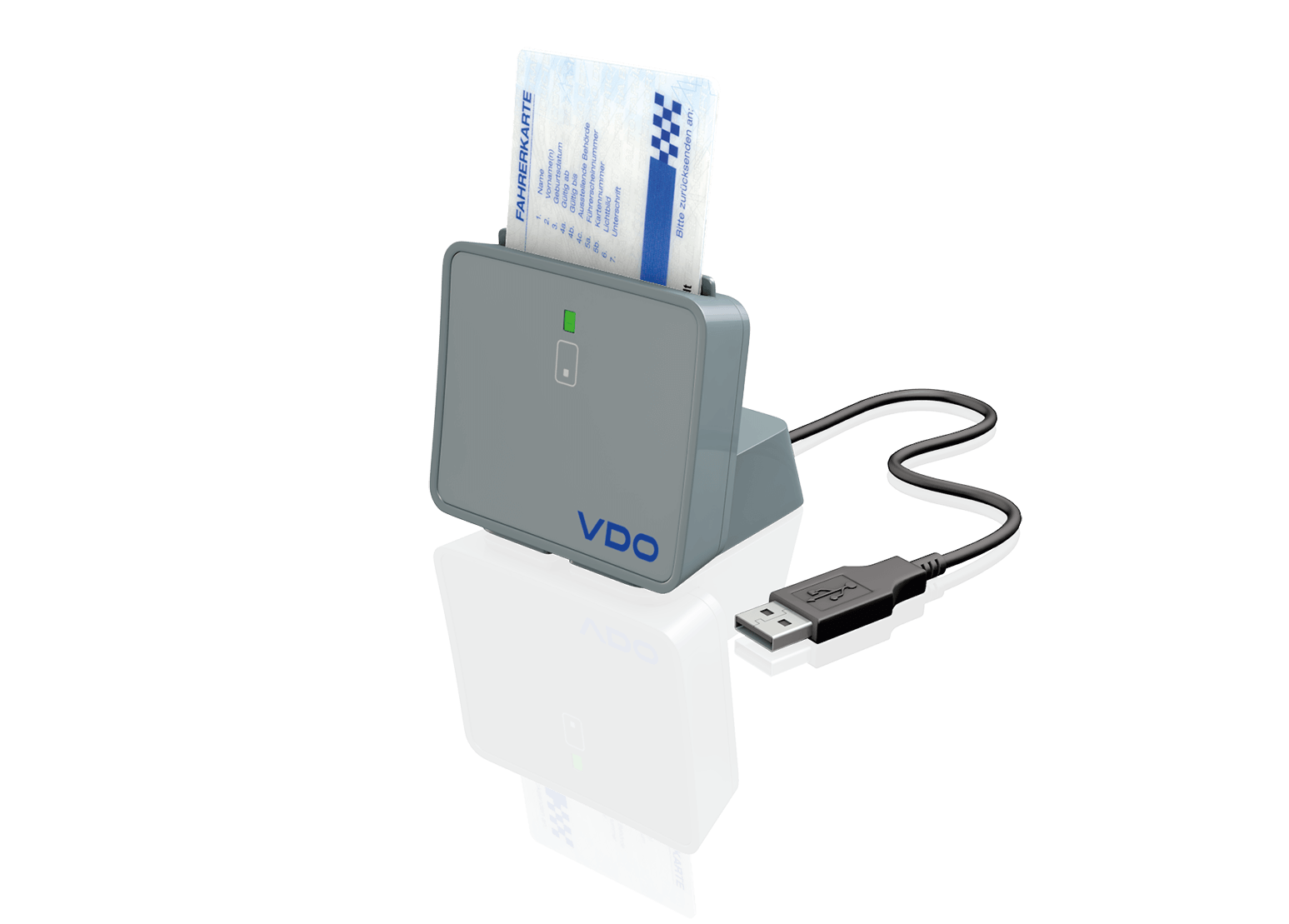 El lector compacto para tarjetas de tacógrafo.